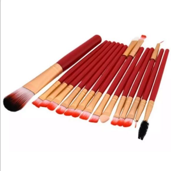 Makeup | 15 Piece Professional Red Makeup Brush Set Pro | Poshmark